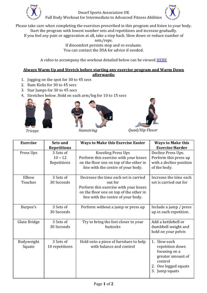 DSA Intermediate home workout - DSAuk